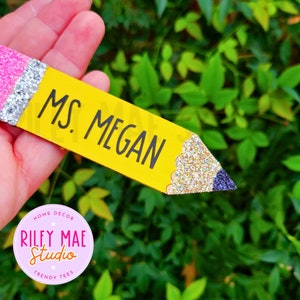 Personalized Teacher Pencil Ornament: Glitter Gift Tag, Handpainted Bag ...