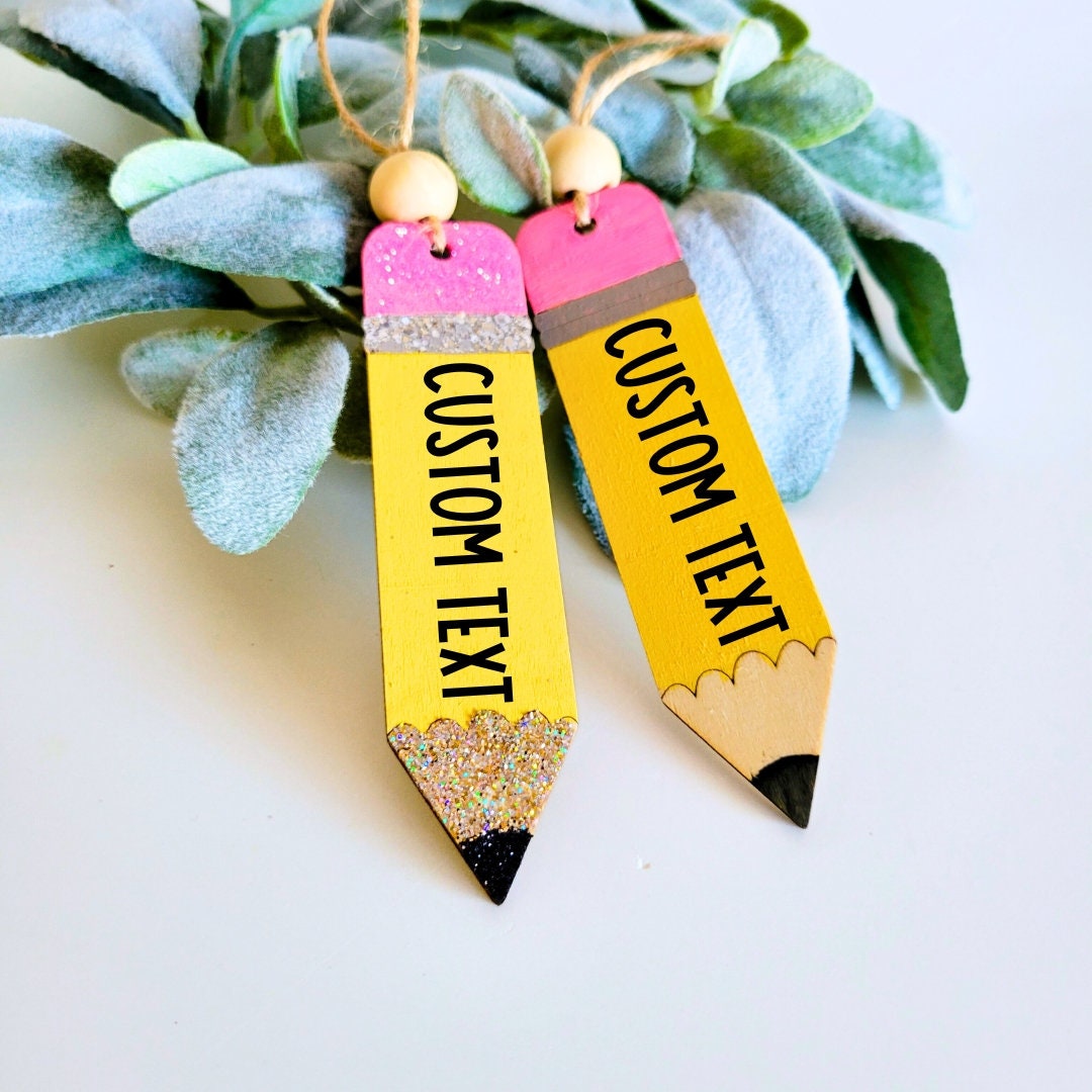 Personalized Teacher Pencil Ornament: Glitter Gift Tag, Handpainted Bag ...