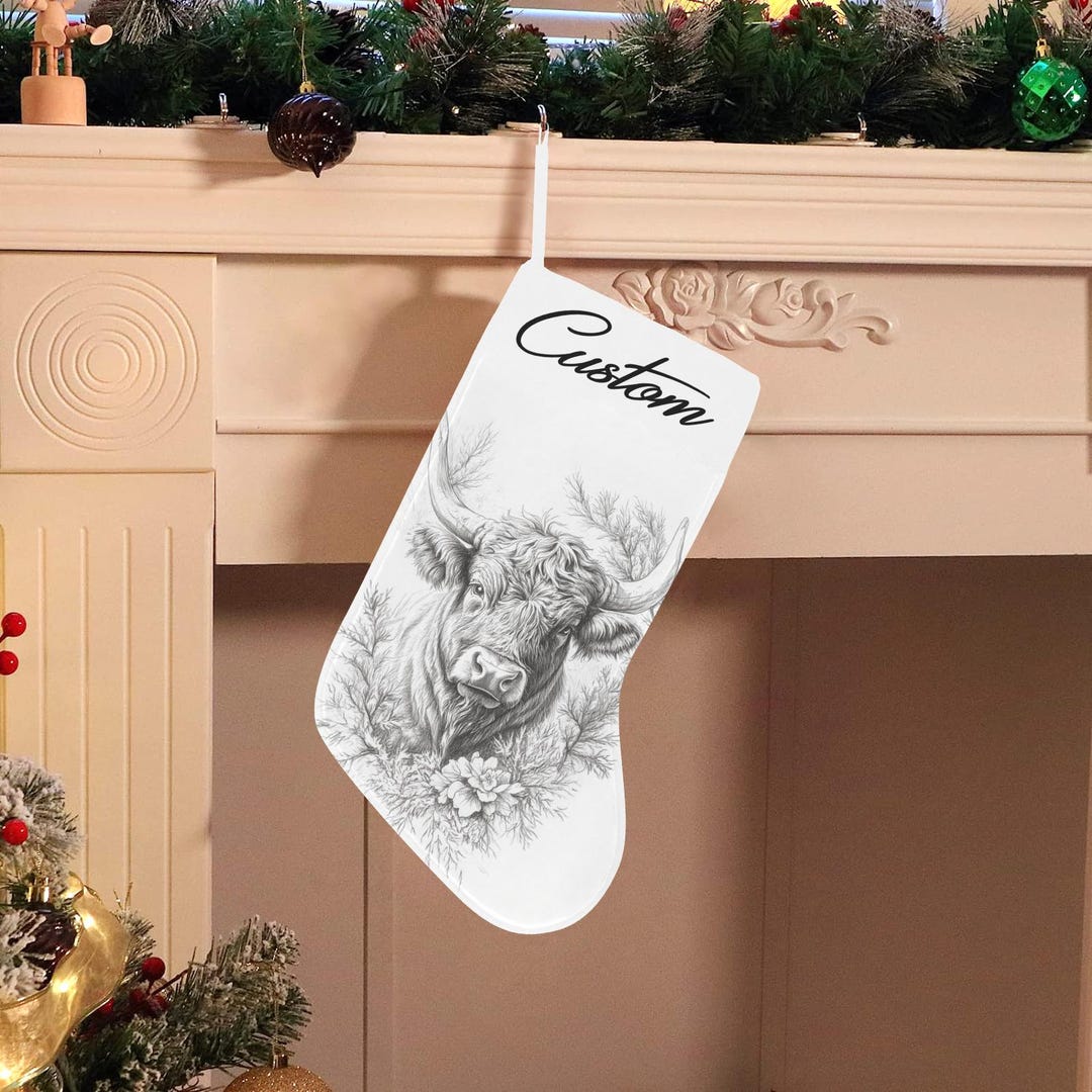 Personalized Bull Christmas Stocking, Farm Animal Decor, Custom ...