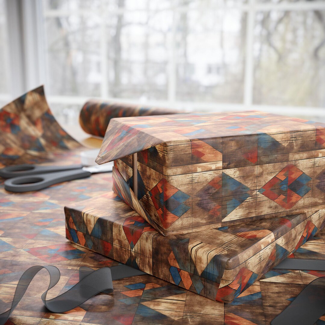 Geometric Wood Panel Wrapping Paper Rustic Modern Gift Wrap Unique ...