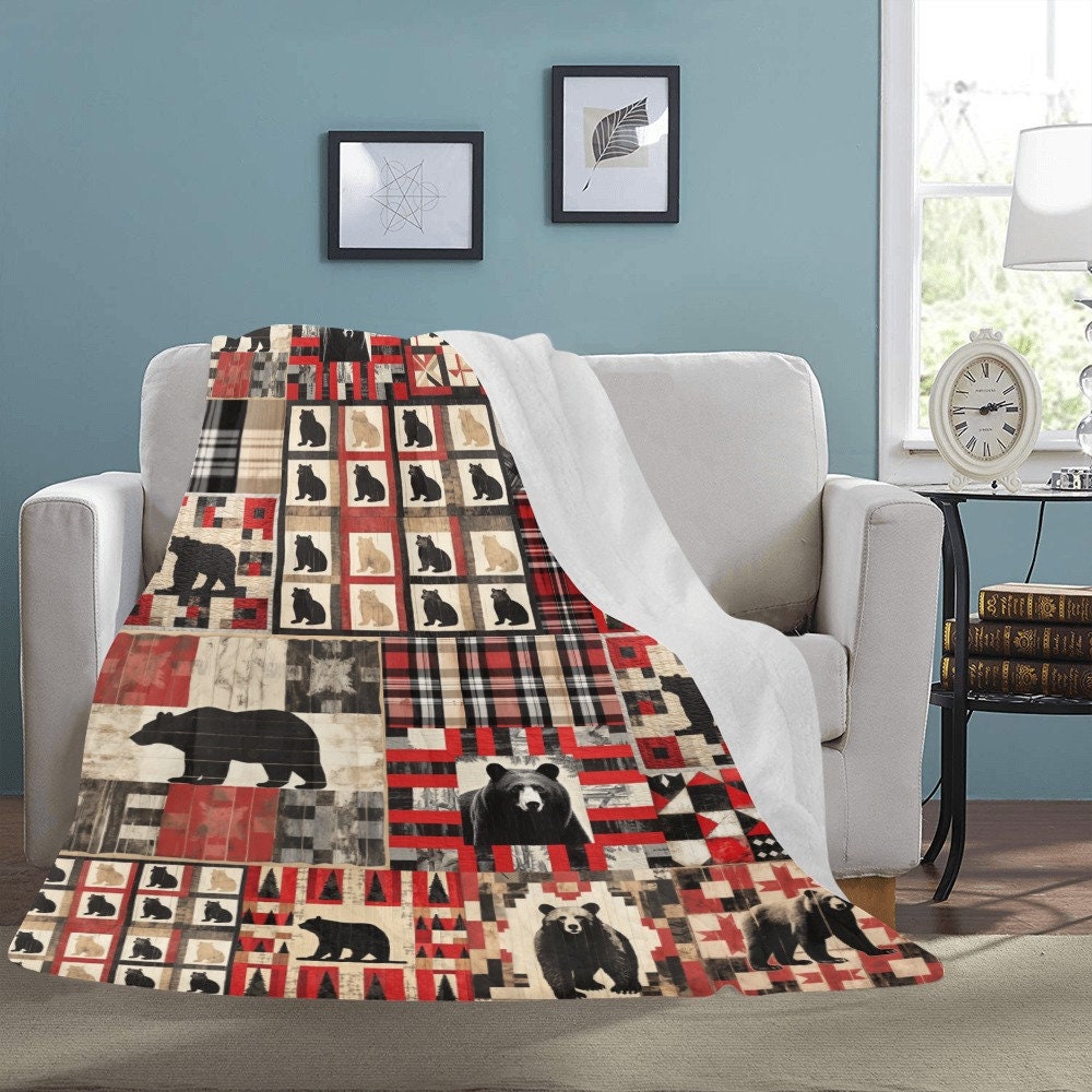 Rustic Lodge Black Bear Blanket Plush Buttery Soft Micro Fleece Comfy ...
