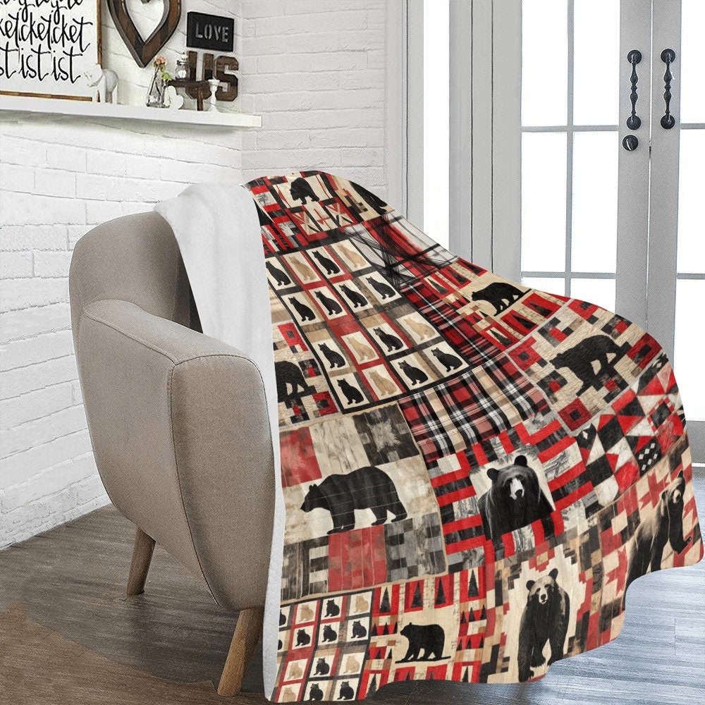 Rustic Lodge Black Bear Blanket Plush Buttery Soft Micro Fleece Comfy ...