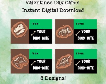 Dinosaur Valentines INSTANT DOWNLOAD Kids Valentines, Printable ...
