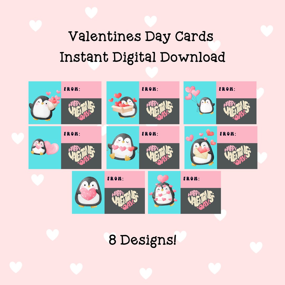 Happy Valentines Day Cards for Kids. Penguin Valentines Day Cards ...