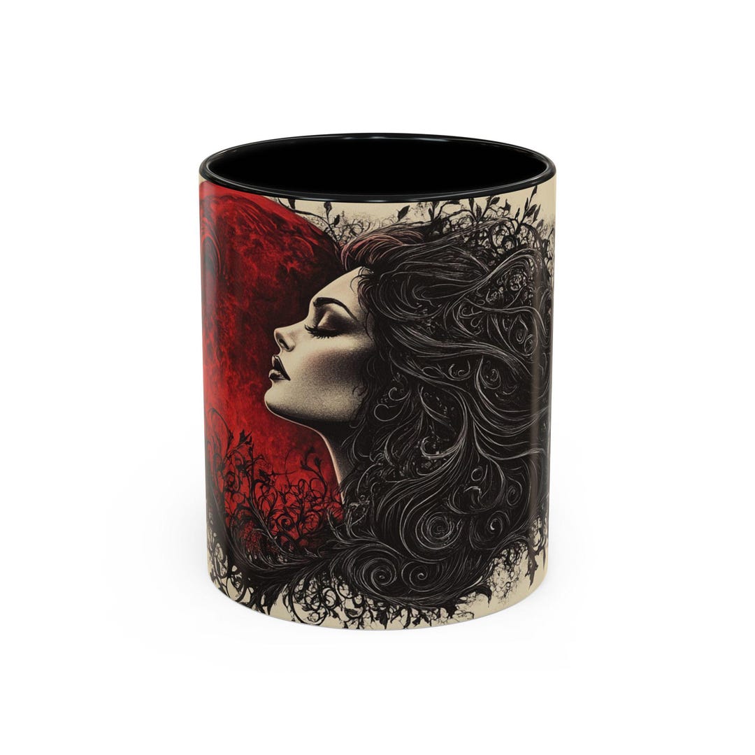 Gothic Black Hair Red Moon Coffee Mug, Beauty Accent Cup - Etsy