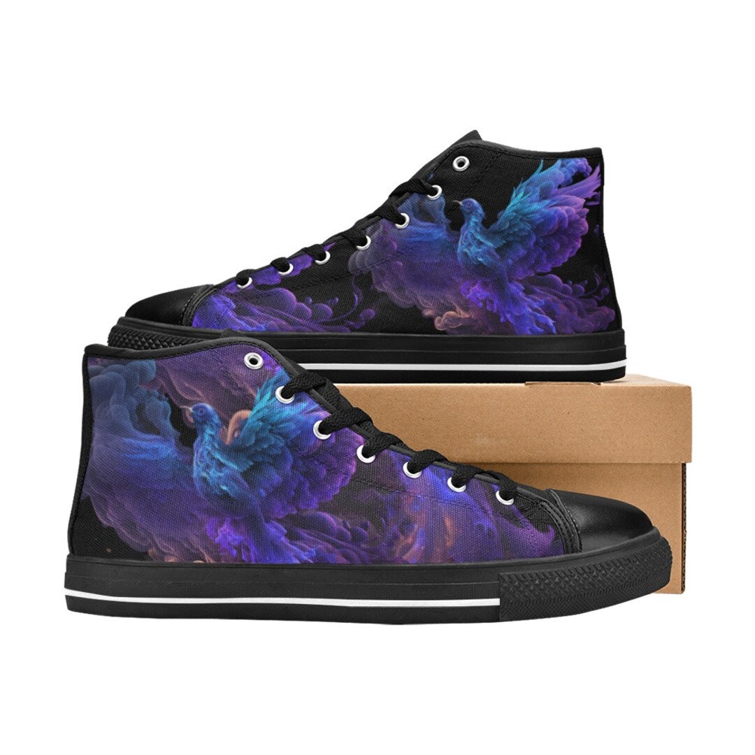 Blue Phoenix High Top Sneakers: Women's Canvas Line-painted Shoes - Etsy