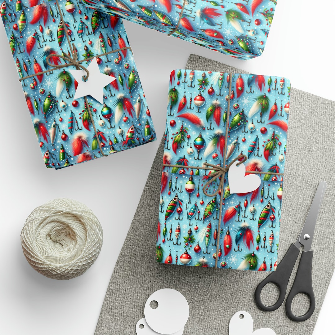 Fishing Lure Themed Christmas Wrapping Paper - Premium Fine-art Festive ...