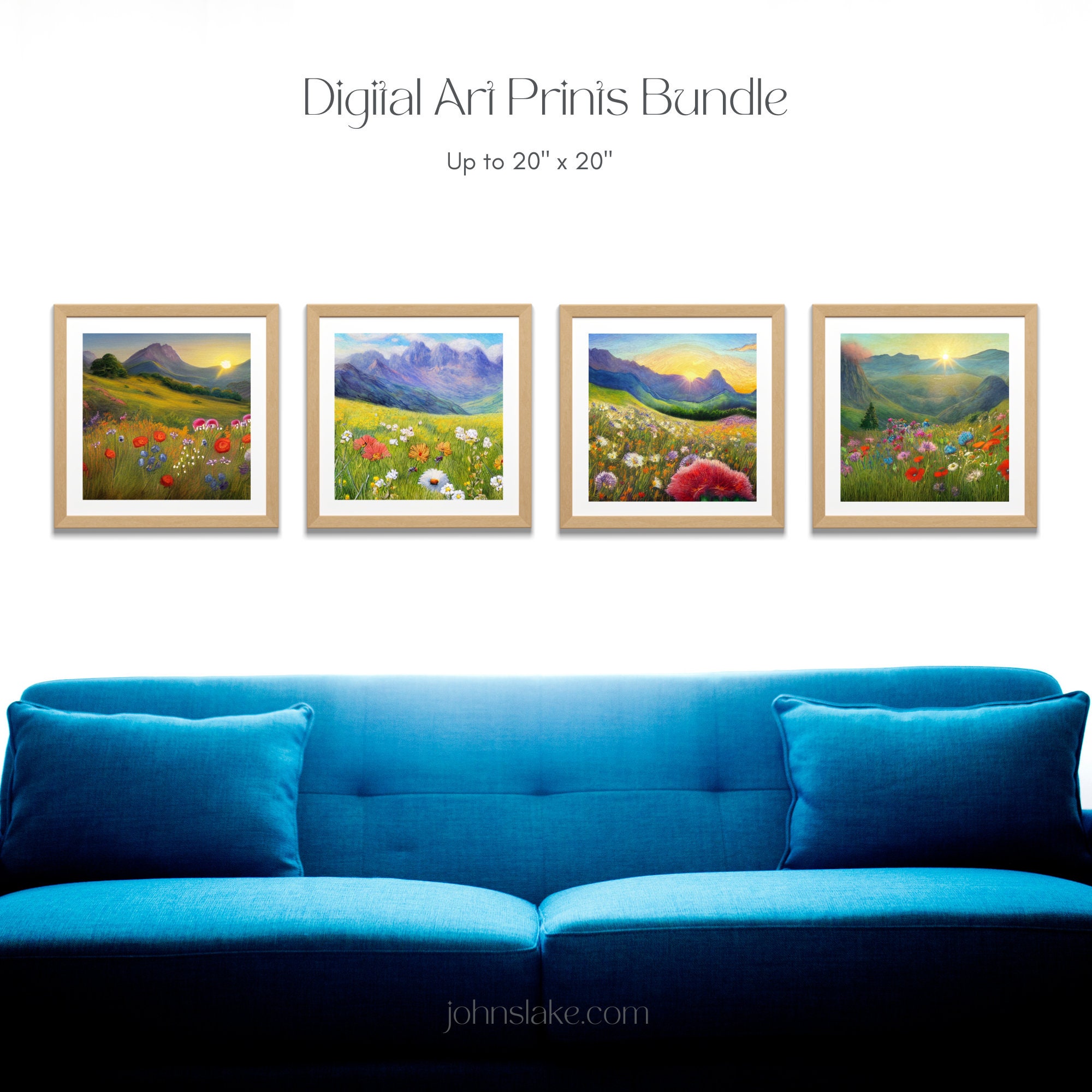 Sunrise Meadow Watercolor Paintings, Digital Prints, Meadow Wild ...