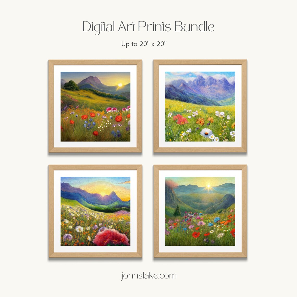Sunrise Meadow Watercolor Paintings, Digital Prints, Meadow Wild ...