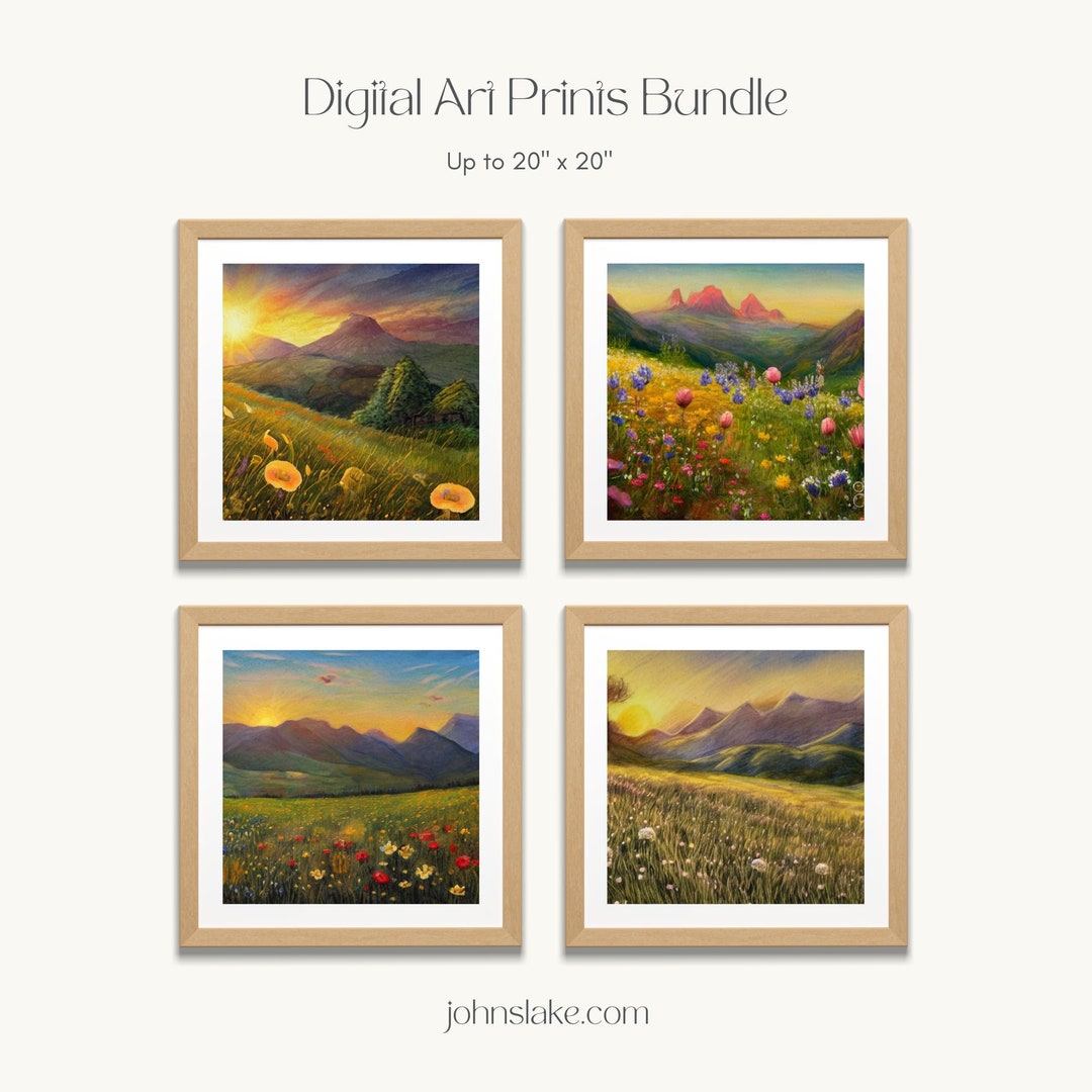 Happy Meadow Watercolor Paintings, Digital Prints, Landscape Painting ...
