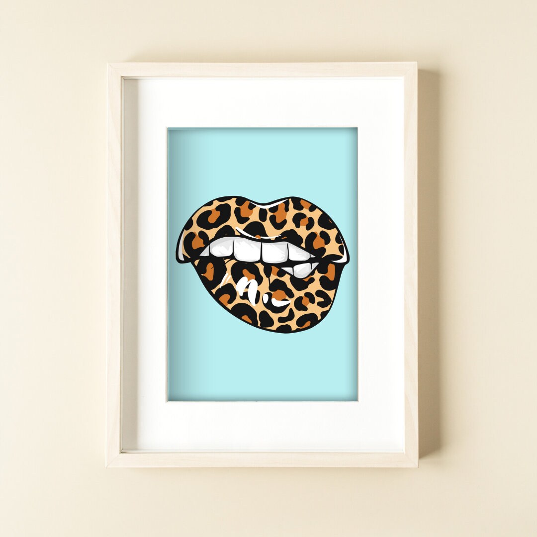 Leopard Print Lips Wall Art | Digital Printable Wall Art | Blue Lips ...