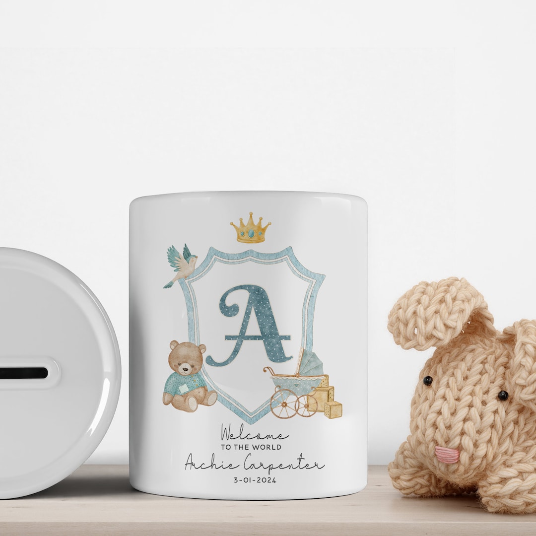 Personalised Christening Money Box for Baby Boy Keepsake Piggy Bank ...