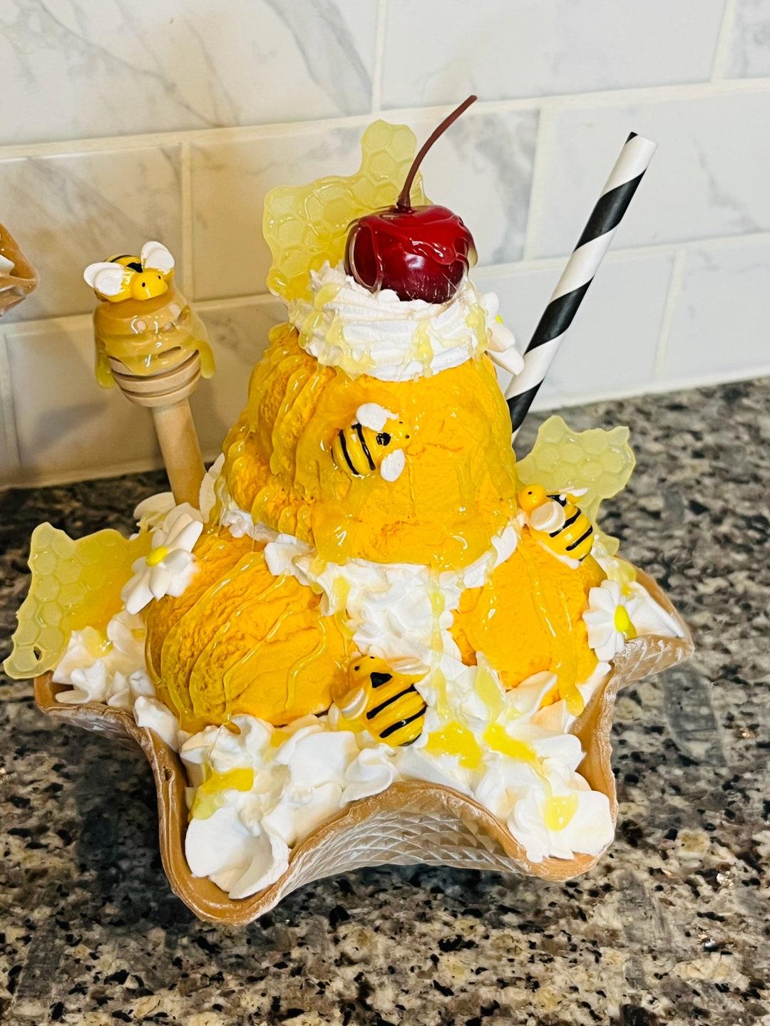 Faux Honey Bee Ice Cream Waffle Bowl, Fake Honey Bee Ice Cream Waffle ...