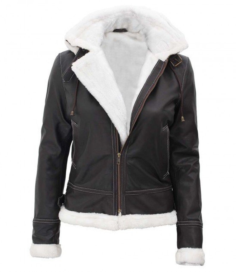 Women's Dark Brown Fur Leather Jacket Hooded Jacket With - Etsy