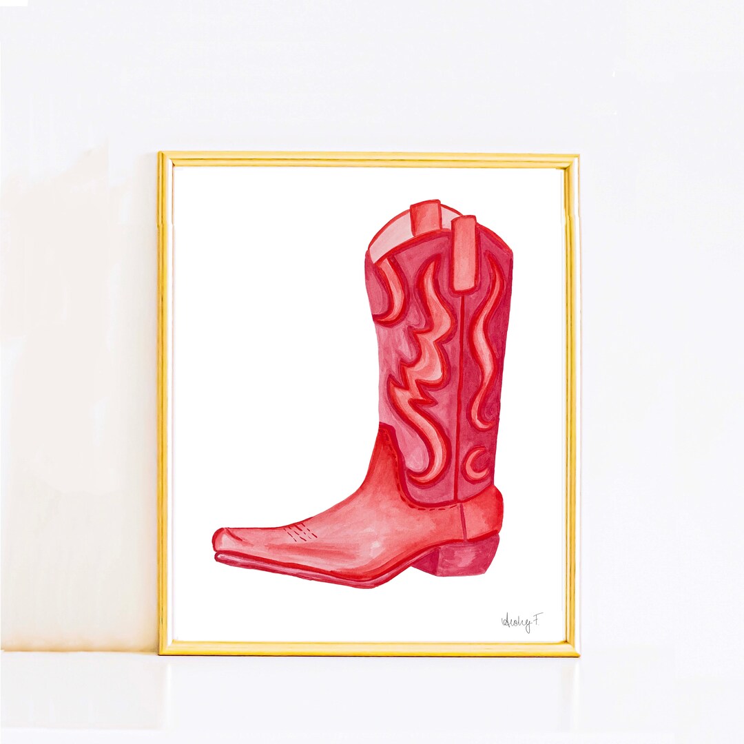 Print | RED Watercolor Cowboy Boot Poster | Southern | Western | Preppy ...