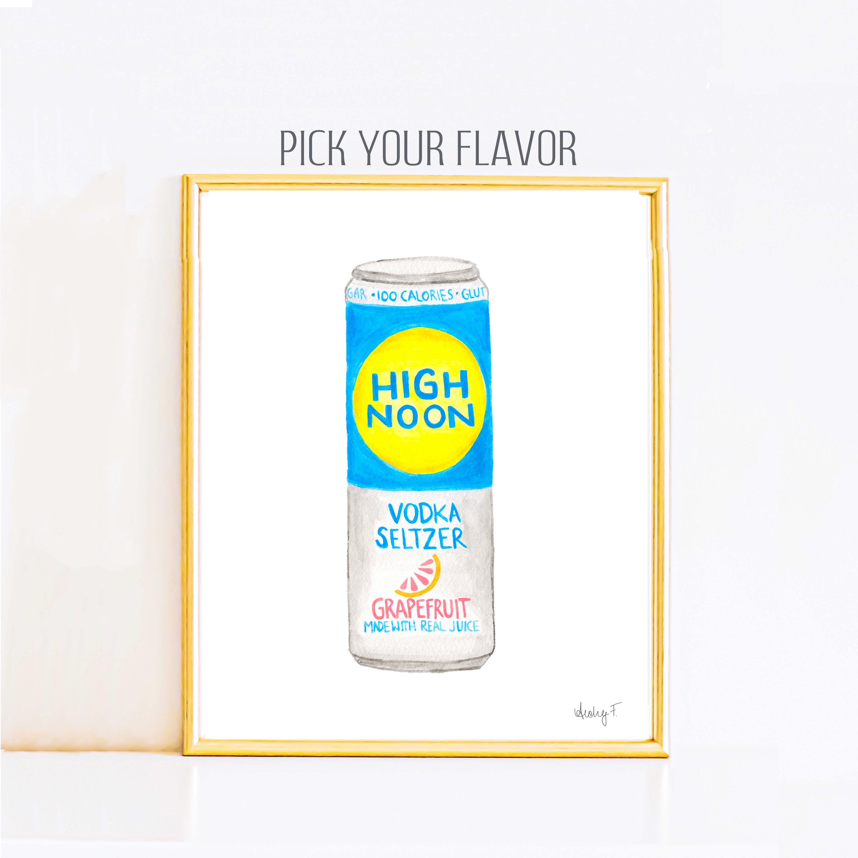 Print| High Noon Vodka Seltzer Watercolor -pick Your Flavor| Bar Cart ...