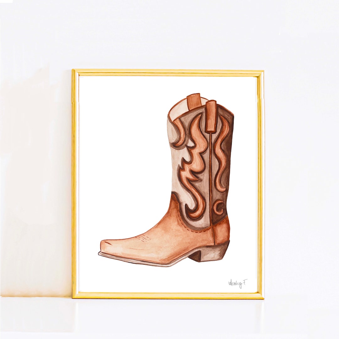 Print | Brown Tonal Watercolor Cowboy Boot | Rustic Decor | Western Art ...