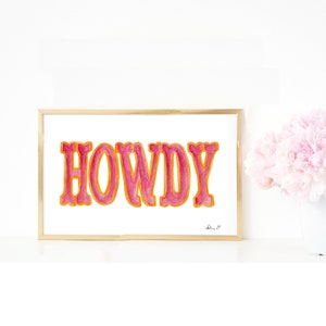 Print Hot Pink Howdy Western Watercolor Painting Rustic - Etsy
