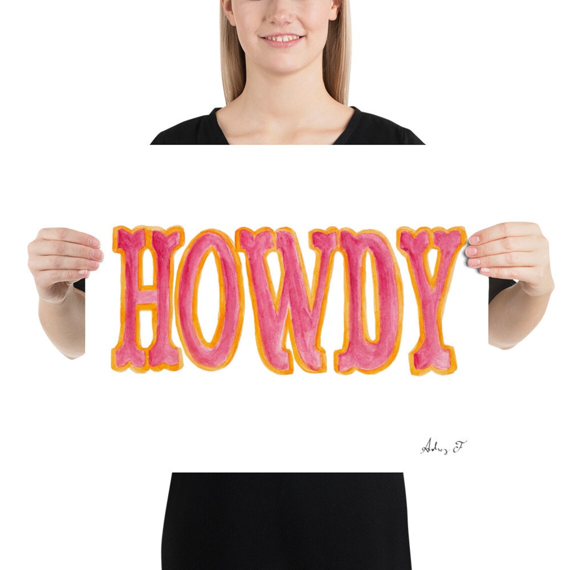 Print Hot Pink Howdy Western Watercolor Painting Rustic - Etsy