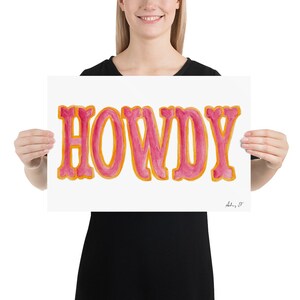 Print Hot Pink Howdy Western Watercolor Painting Rustic - Etsy