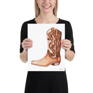 Print | Brown Tonal Watercolor Cowboy Boot | Rustic Decor | Western Art ...