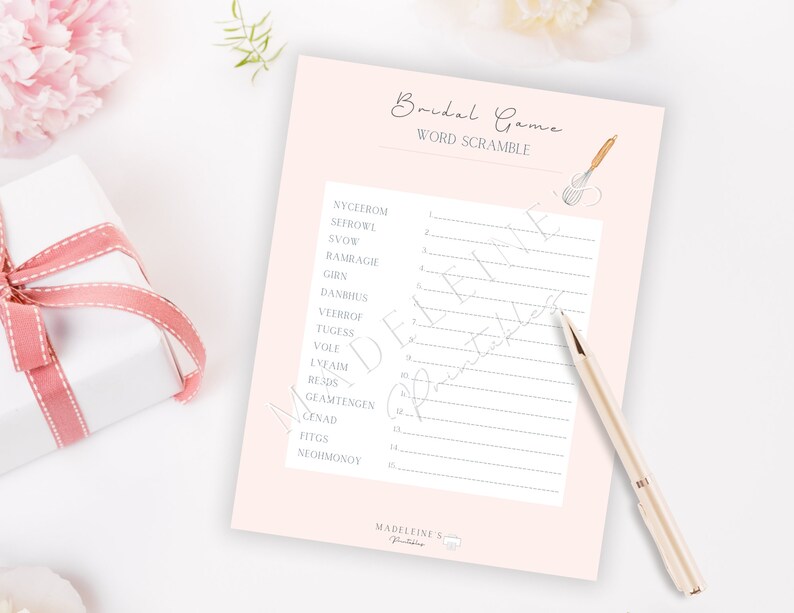 Word Scramble Bridal Shower Game Find The Word Game Fun Party Activity