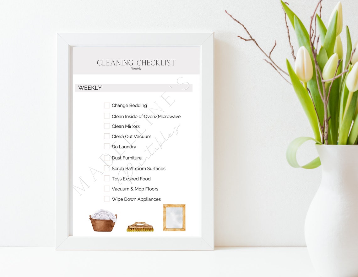 Weekly Cleaning Checklist House Chore List Weekly Cleaning Routine Home ...