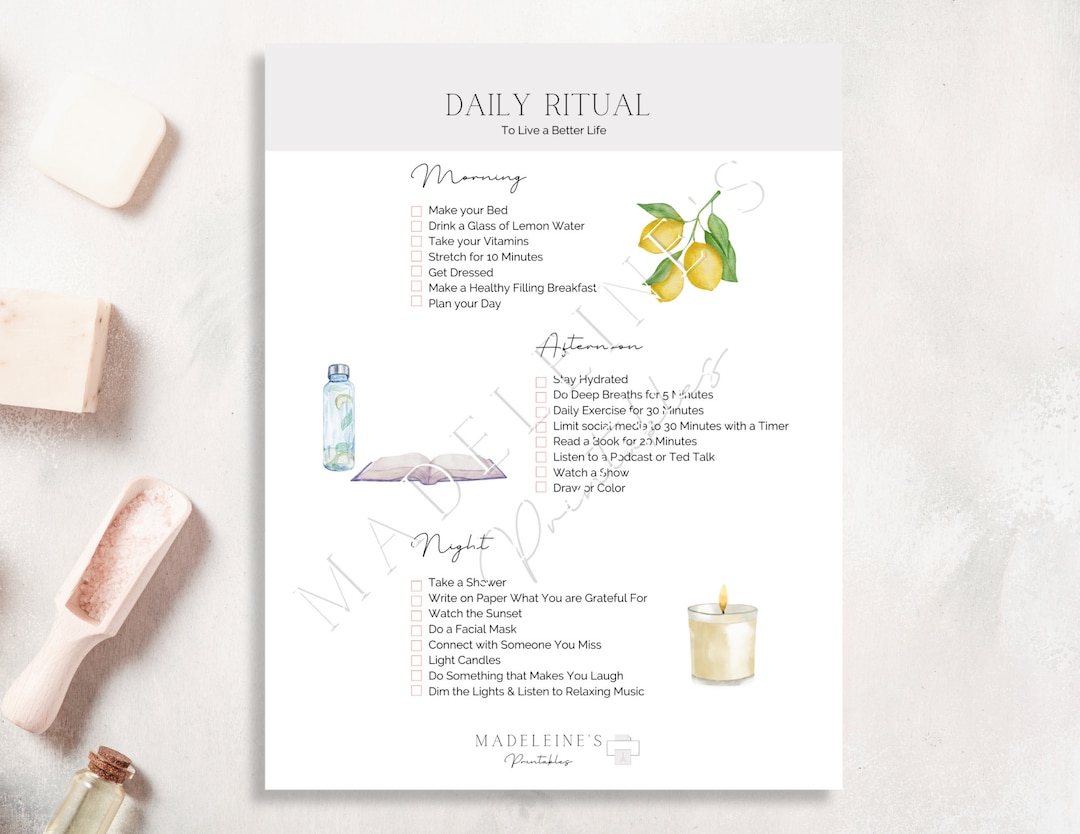 Daily Ritual Daily Routine Checklist Printable Ritual for Adult Self ...
