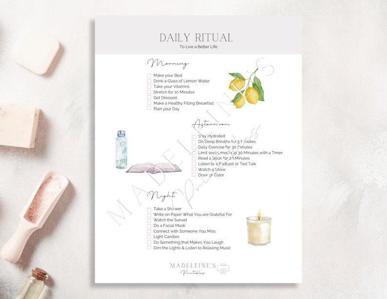 Daily Ritual Daily Routine Checklist Printable Ritual for Adult Self ...