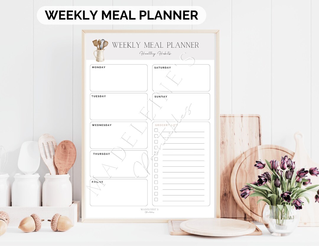 Weekly Meal Planner Template Weekly Meal Planning Checklist Grocery ...