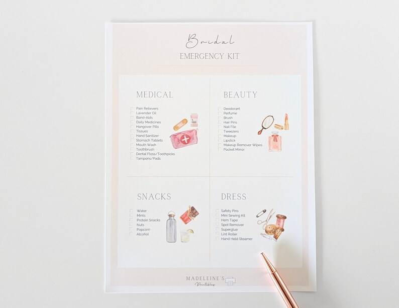 Bride Emergency Kit Checklist Maid of Honor Duties Wedding Day ...