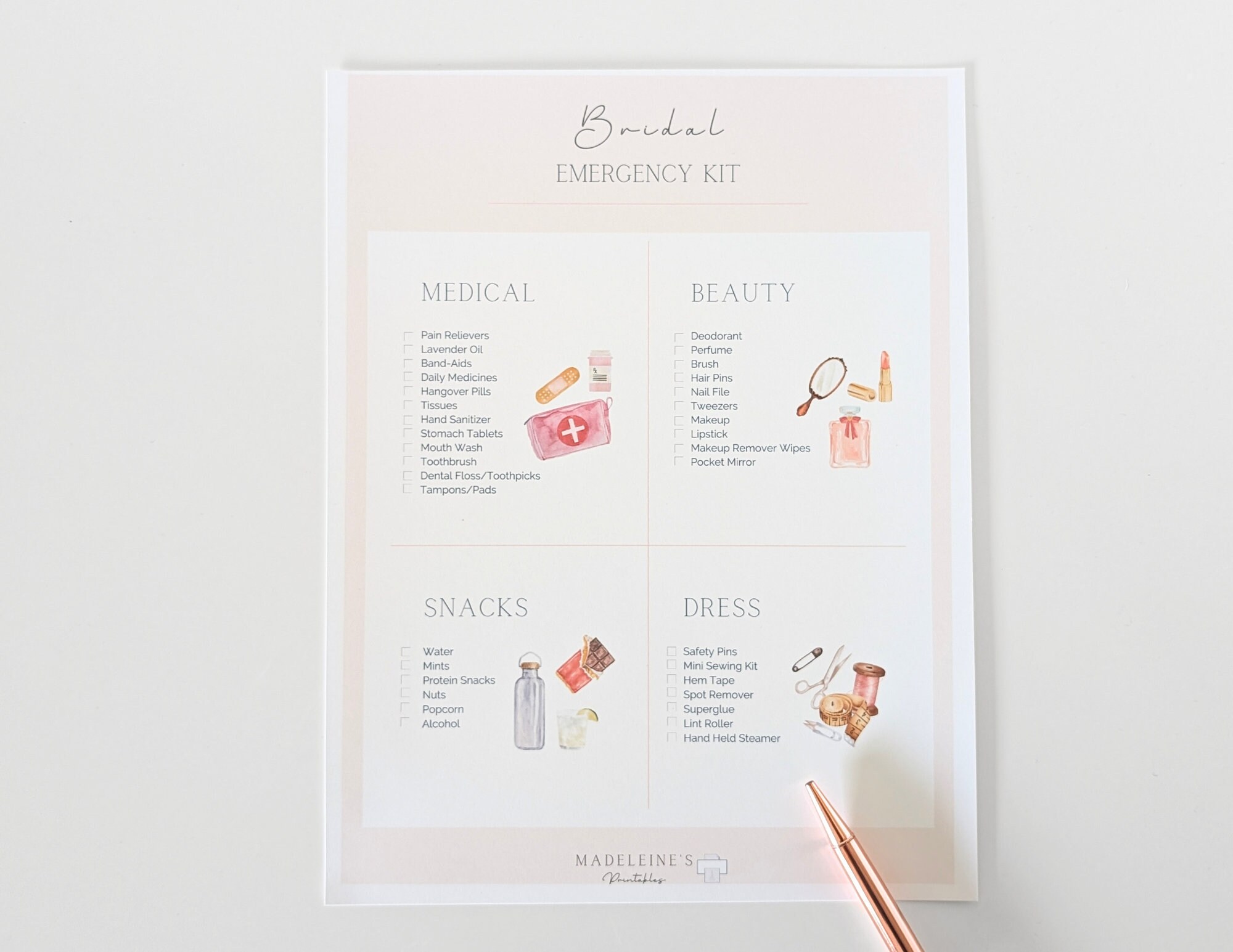 Bride Emergency Kit Checklist Maid of Honor Duties Wedding Day ...