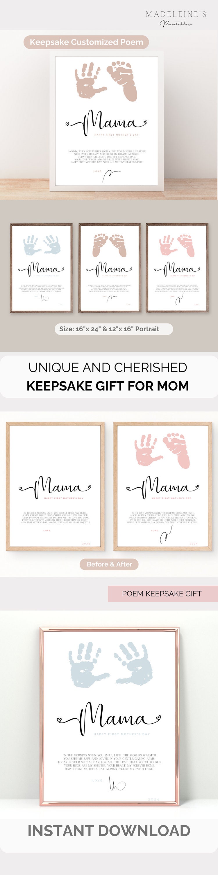 Mother's Day Poem Custom Keepsake Craft Baby Handprint Footprint Gift ...