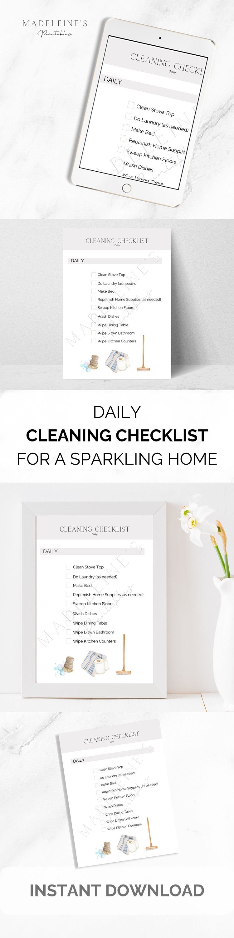 Cleaning Checklist Daily House Chore List Cleaning Routine Home ...