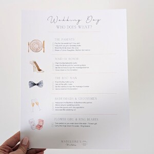Wedding Day Guide Simple Printable Day of Wedding Responsibility ...