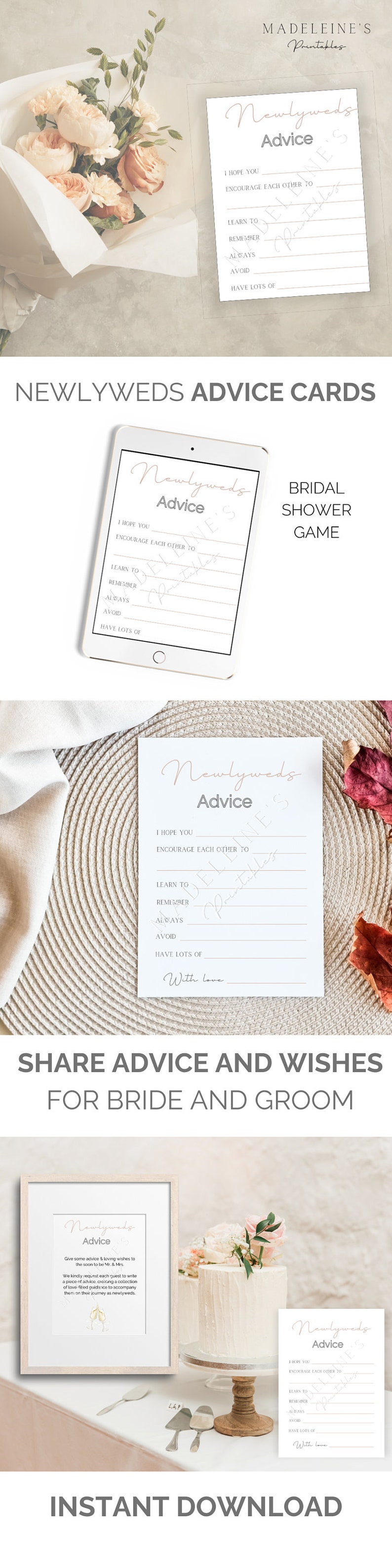 Newlywed Advice and Wishes for Bride and Groom Bridal Shower Game ...