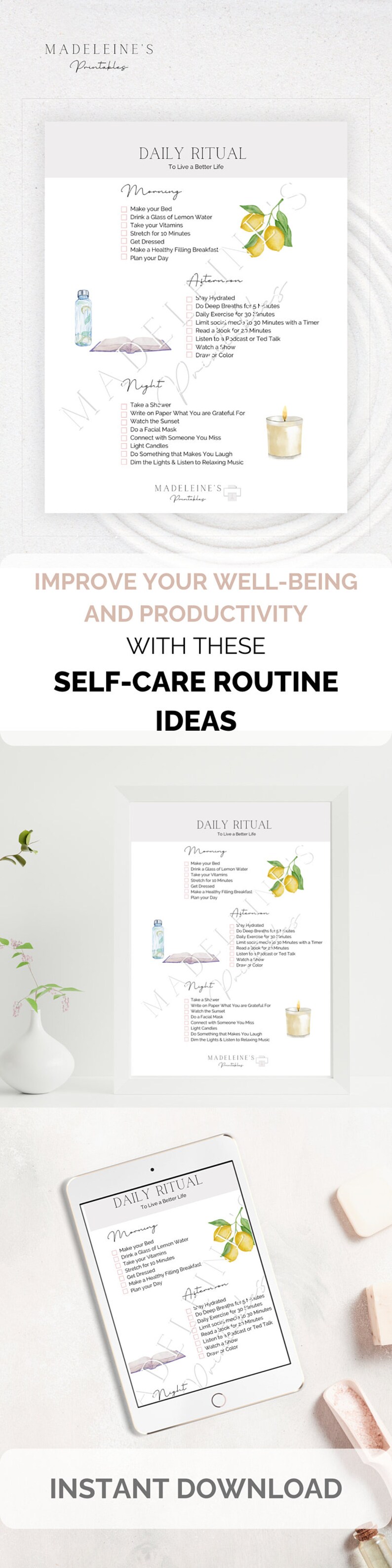 Daily Ritual Daily Routine Checklist Printable Ritual for Adult Self ...