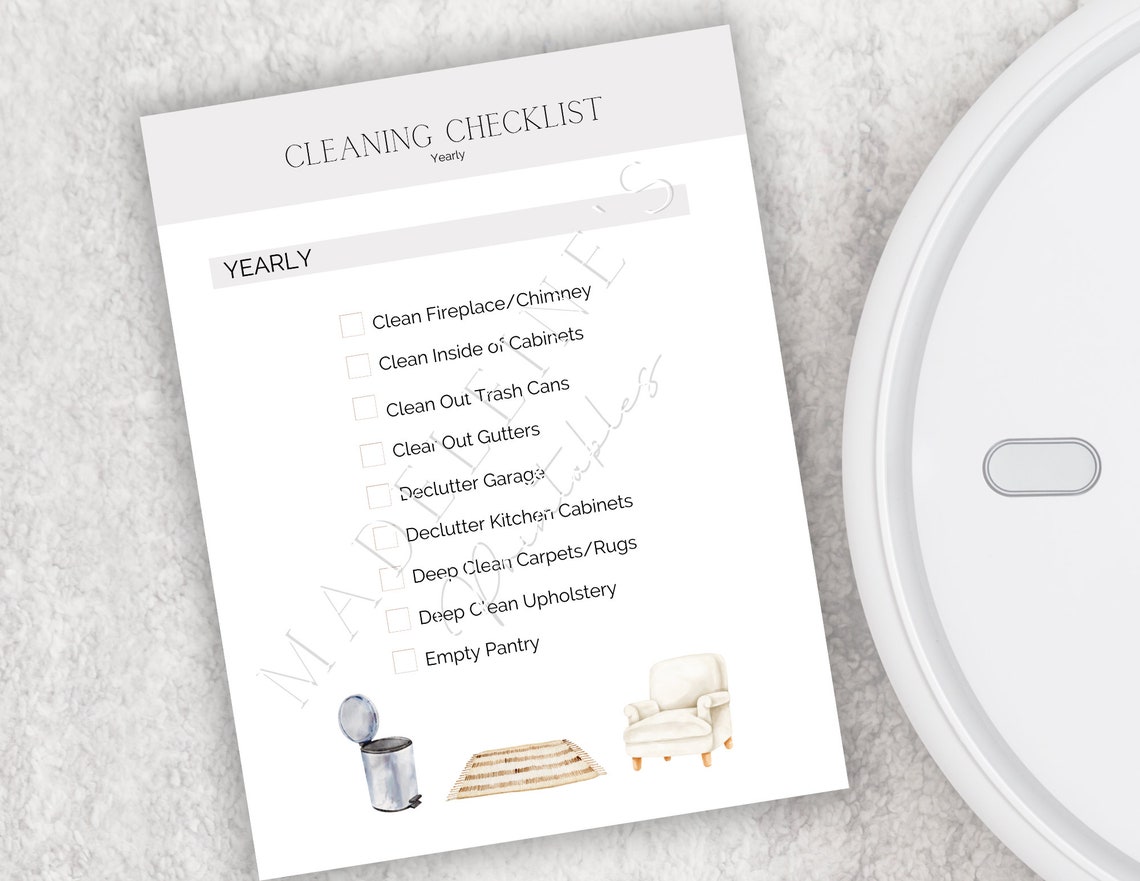Cleaning Checklist Yearly House Chore List Yearly Spring Cleaning ...