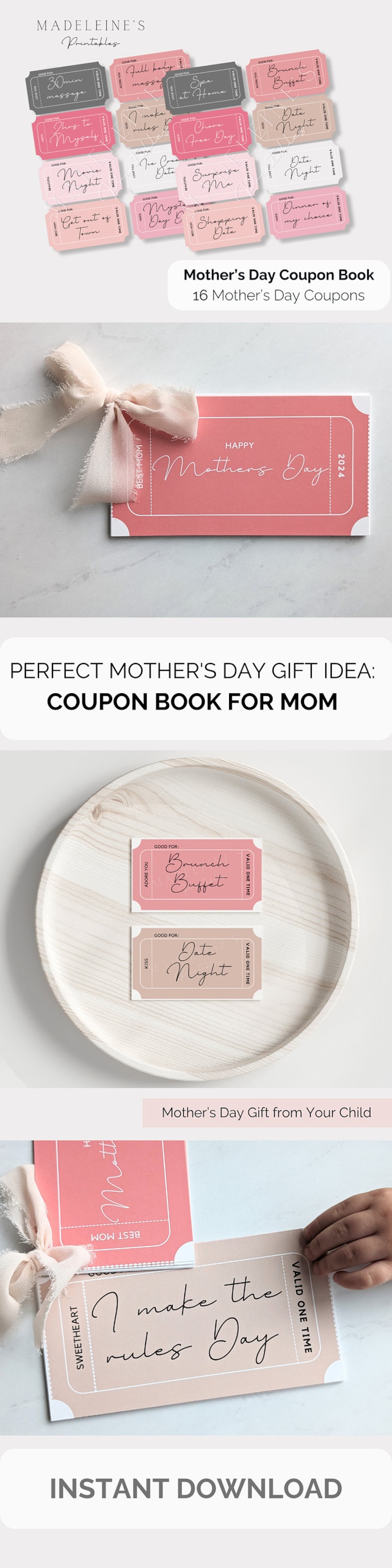 Mother's Day Gift Coupon Book Vouchers for Mom Gift Printable Coupon ...