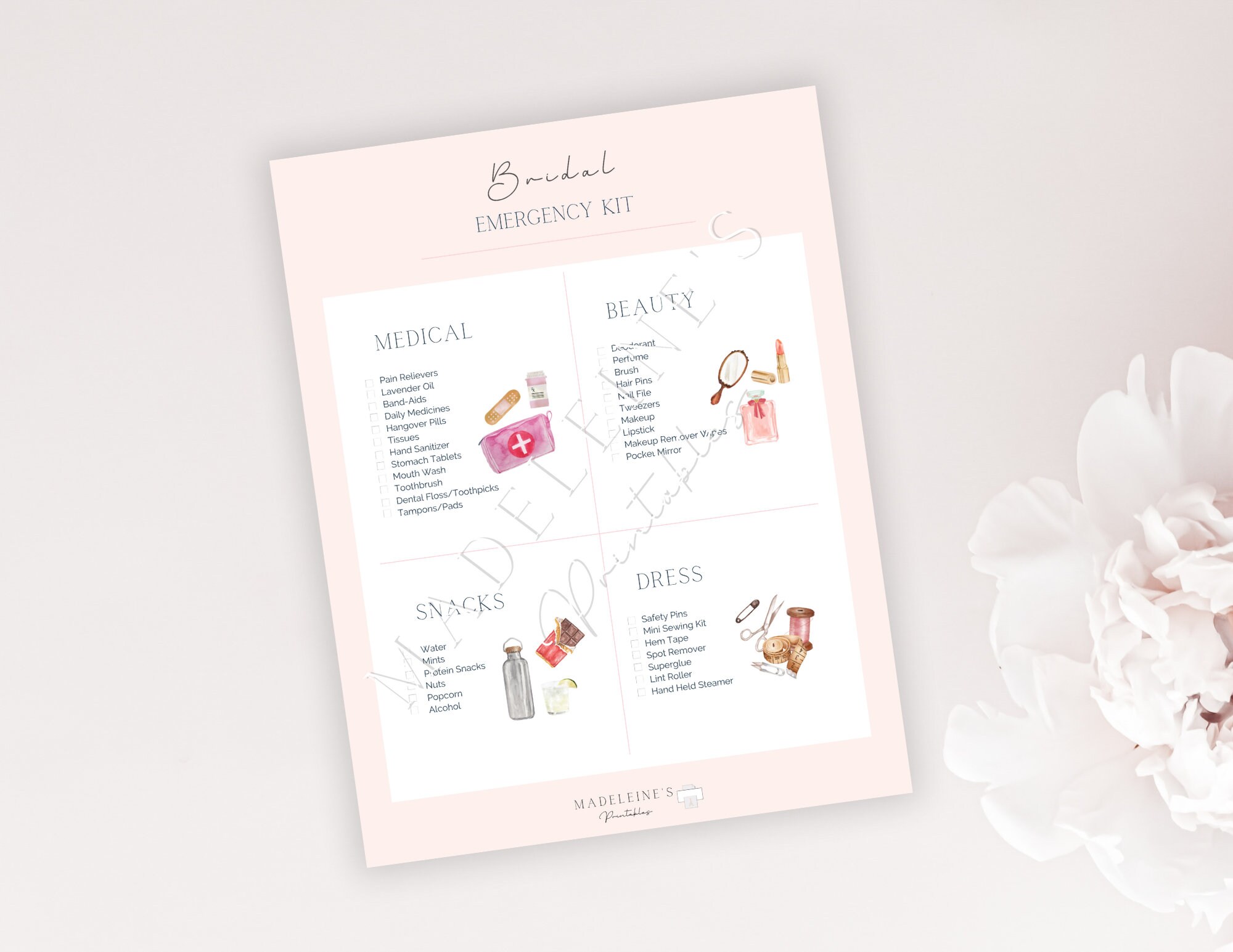 Bride Emergency Kit Checklist Maid of Honor Duties Wedding Day ...