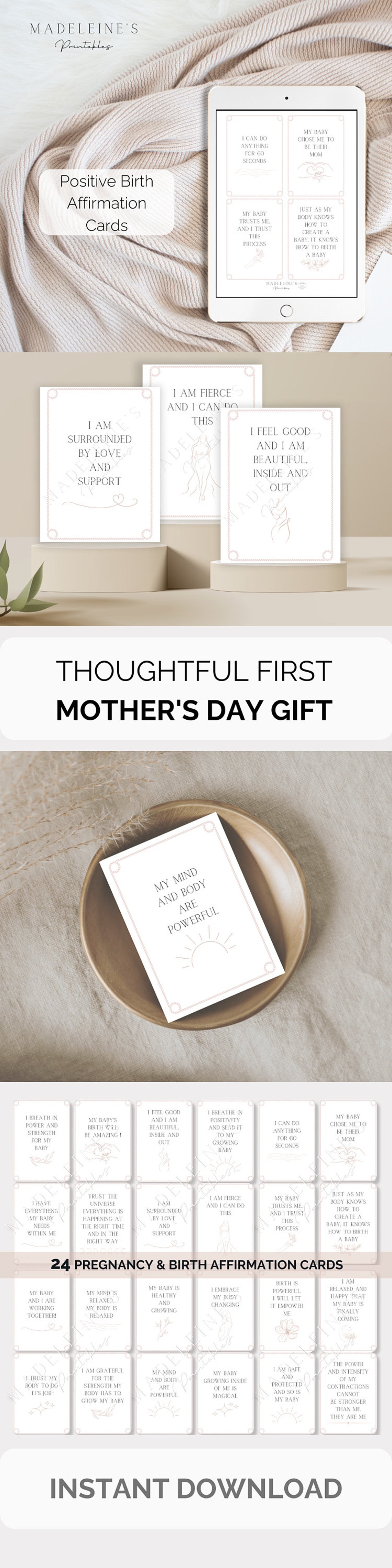 Positive Birth Affirmation Cards Baby Shower Gift Hypnobirthing Mom ...