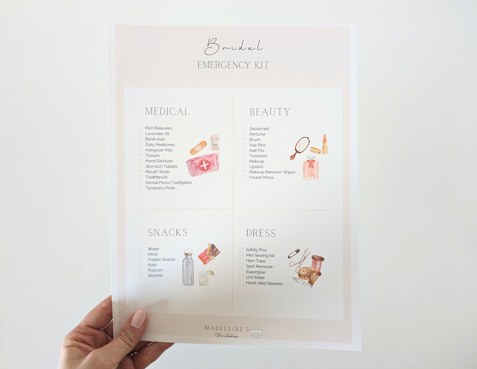Bride Emergency Kit Checklist Maid of Honor Duties Wedding Day ...
