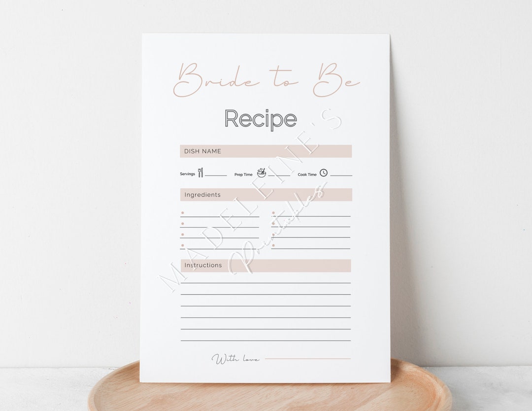 Recipe Cards for Bridal Shower Recipe for Bride to Be Recipe Card ...