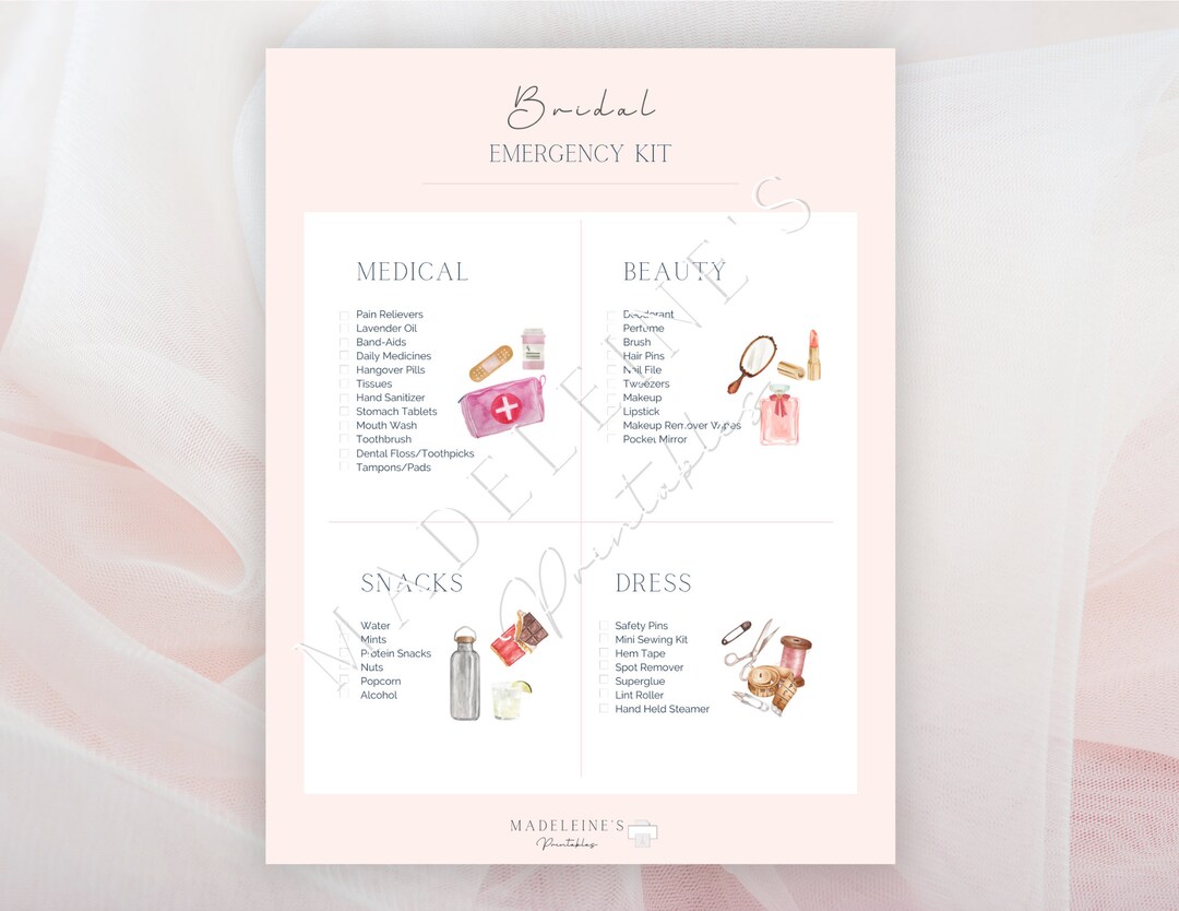 Bride Emergency Kit Checklist Maid of Honor Duties Wedding Day ...