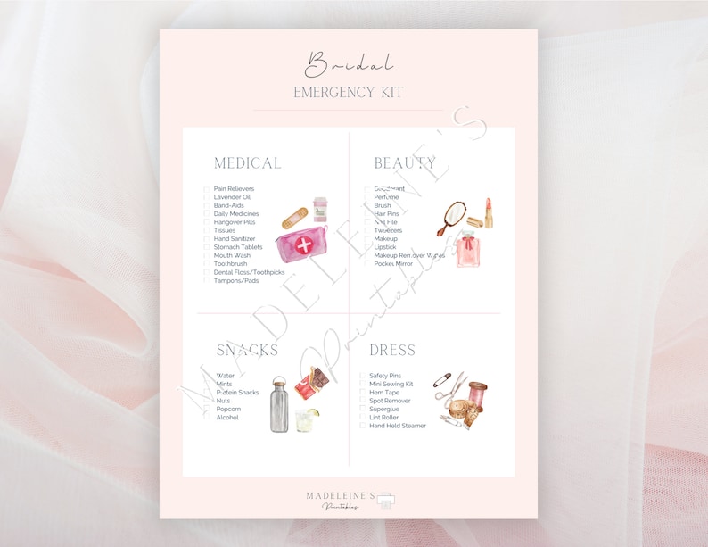 Bride Emergency Kit Checklist Maid of Honor Duties Wedding Day ...