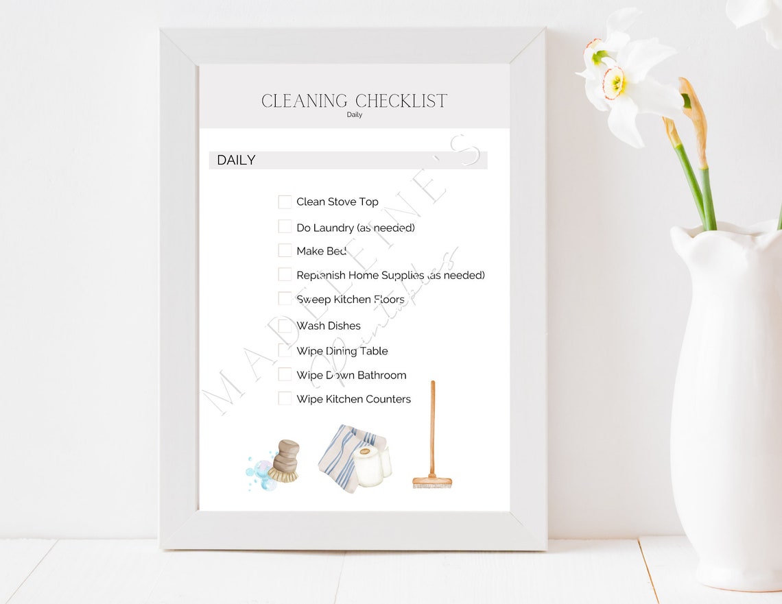 Cleaning Checklist Daily House Chore List Cleaning Routine Home ...