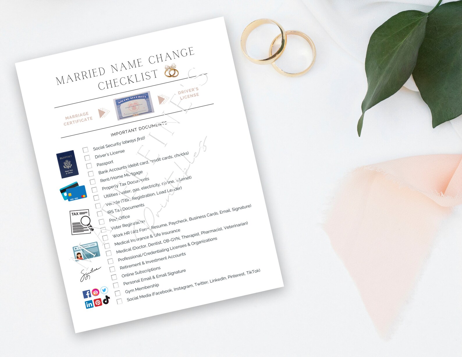 Miss to Mrs Name Change Checklist Bride Era Guide Bridal Shower Gift ...