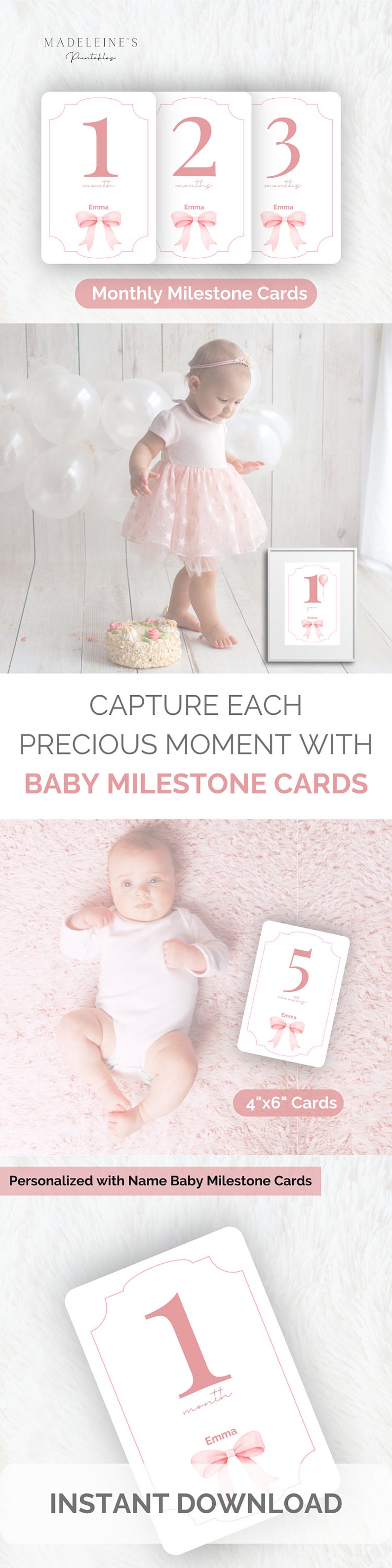 Baby Milestone Cards Coquette Monthly Milestone Card Gift Personalized ...