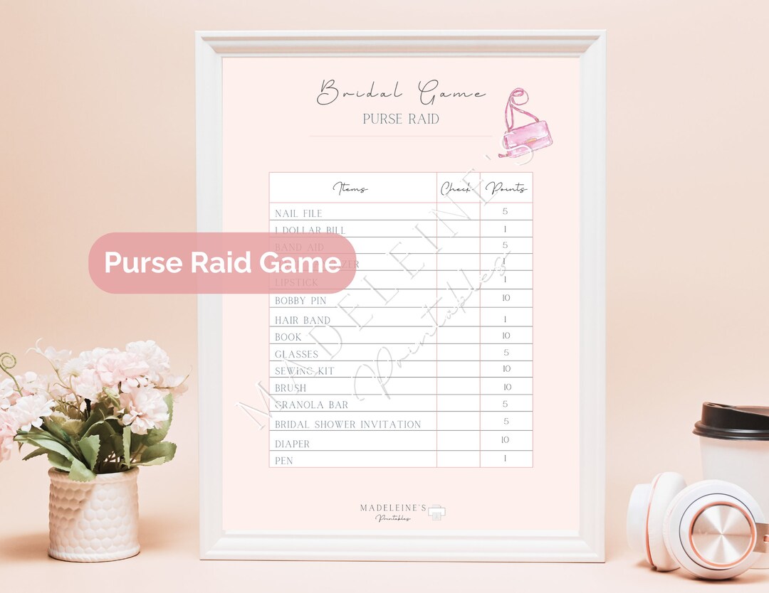 Bridal Shower Game Purse Raid Find What's in Your Purse Fun Bridal ...