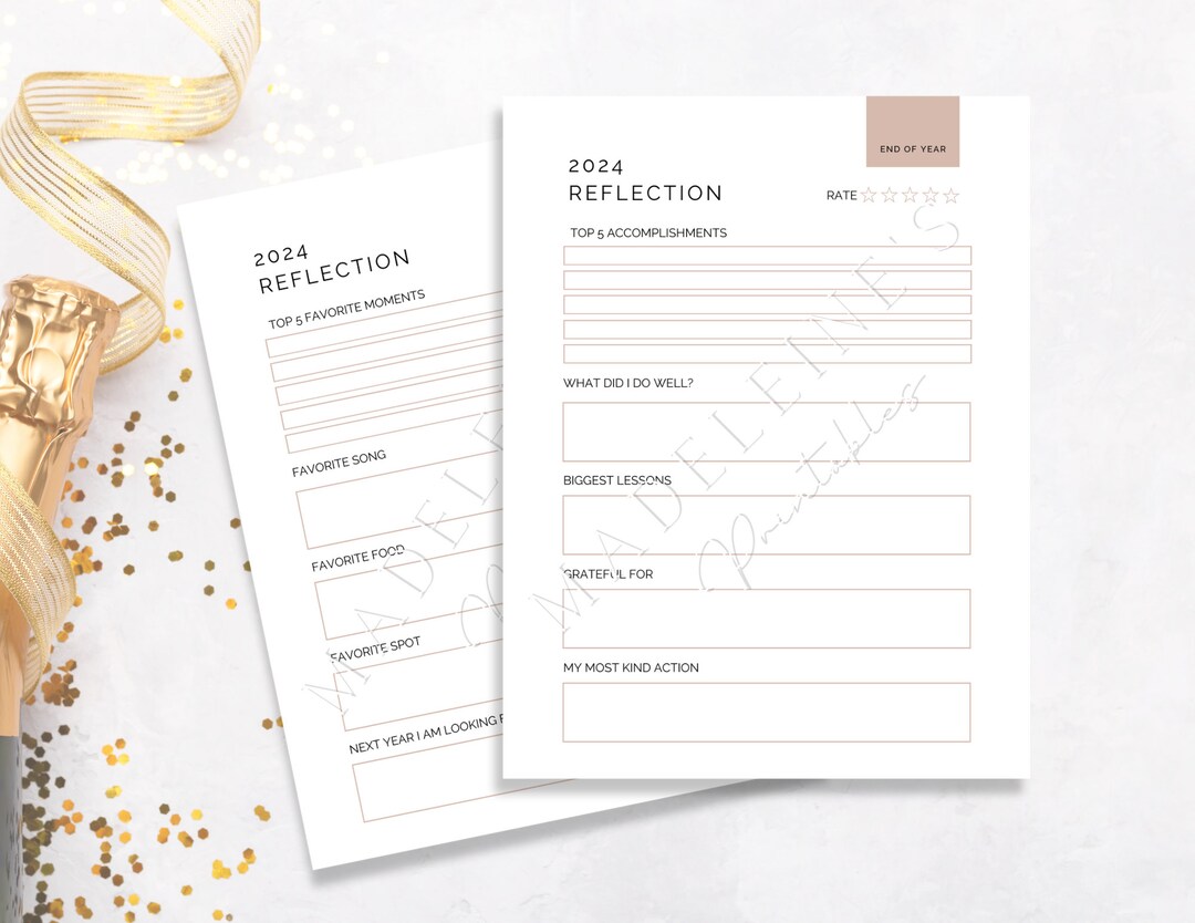 End of Year Reflection 2024 Yearly Goals Review Sheet Yearly Self ...